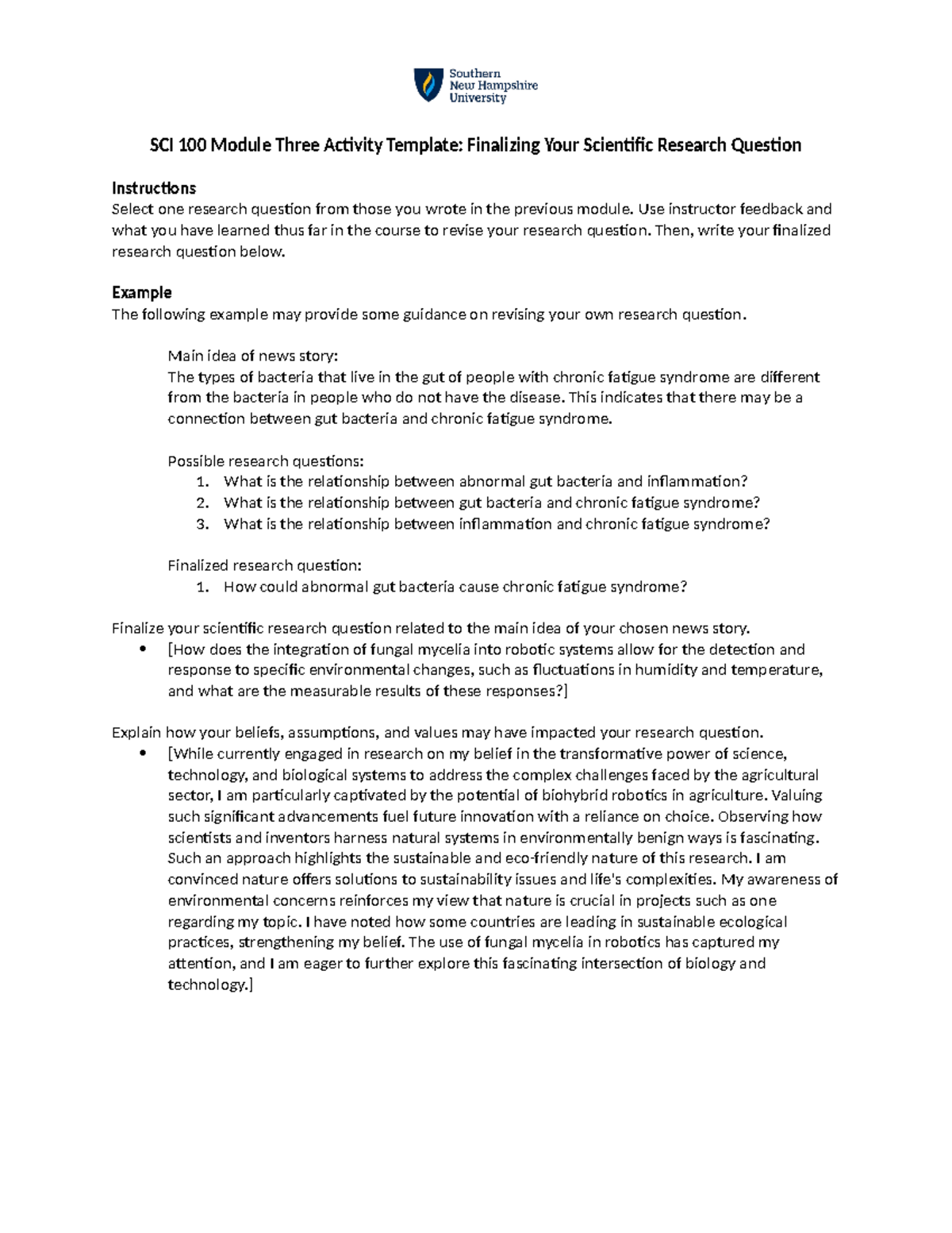 SCI 100 Module Three Activity: Finalizing Your Research Question - Studocu