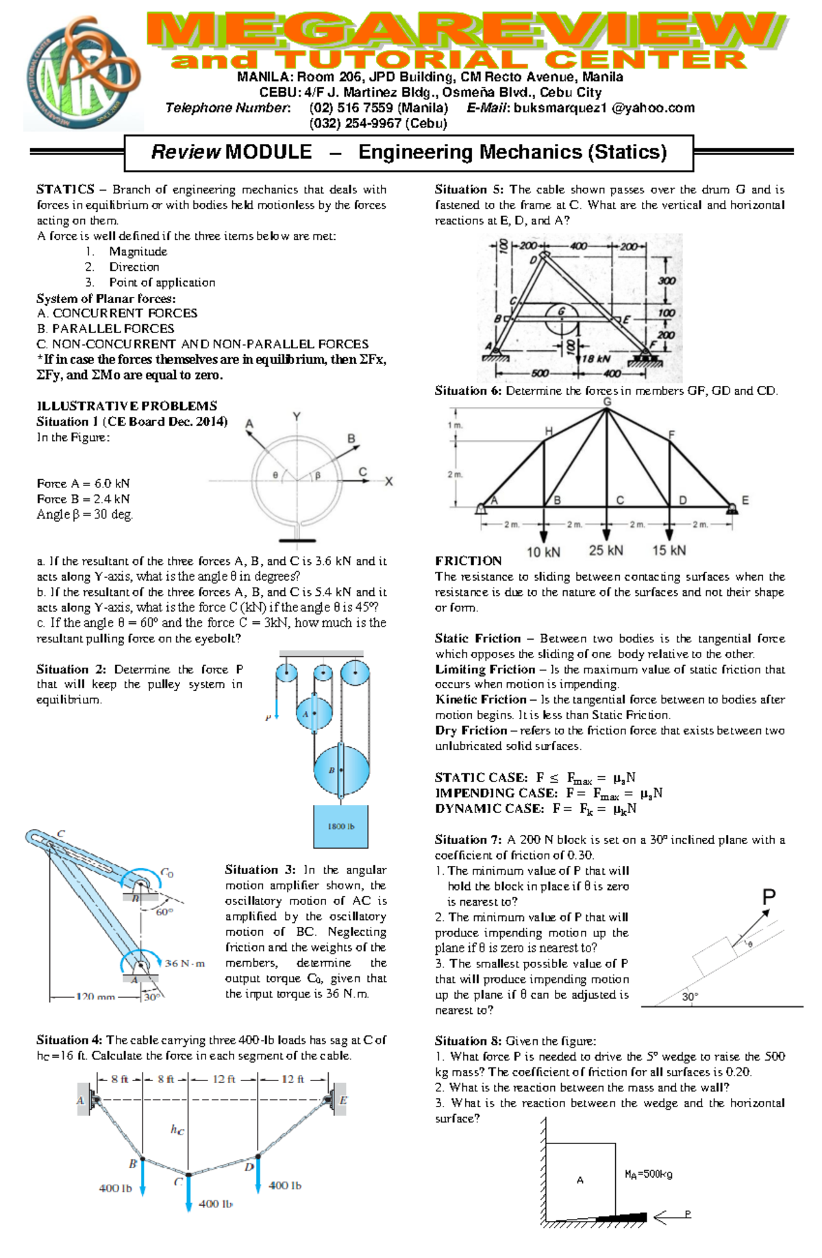 Review Module: Engineering Mechanics (Statics) Insights and Problems - Studocu