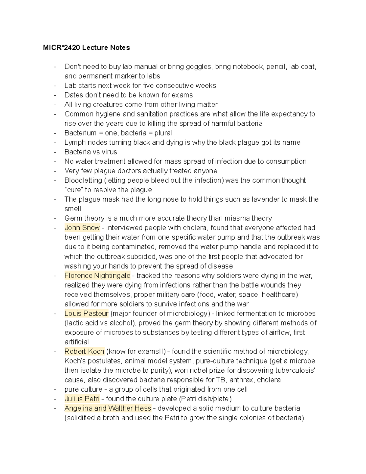 MICR 2420 Lecture Notes: Microbiology and Infectious Diseases Overview ...