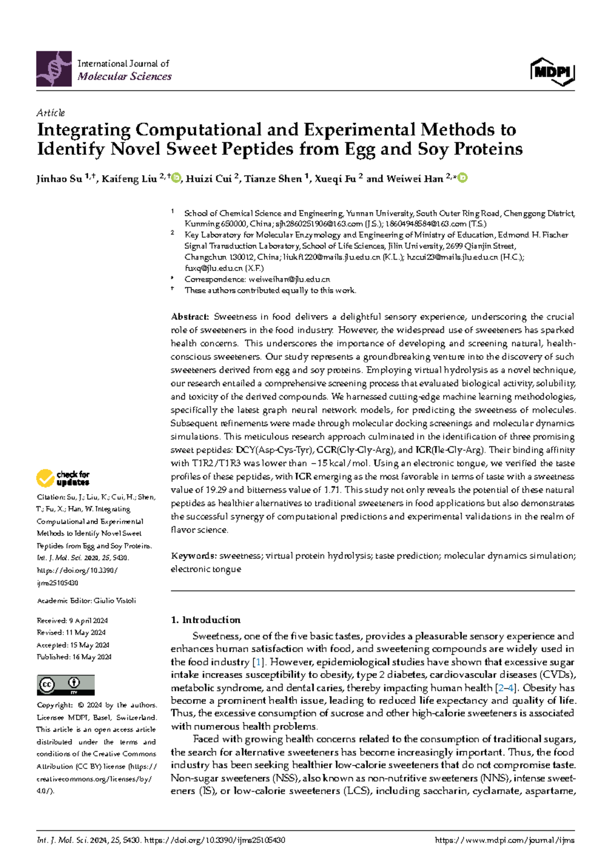 Integrating Computational and Experimental Methods for Sweet Peptide ...