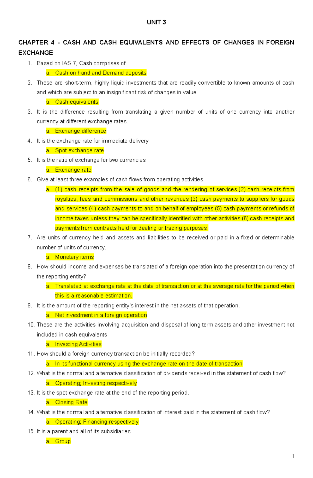 CFAS Unit 3 Chapter 4: Cash, Cash Equivalents & Foreign Exchange ...