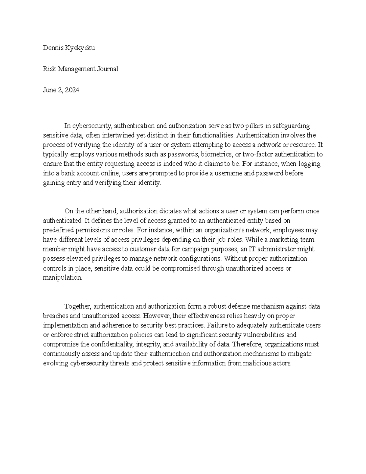 CYB 250 Module 5 Risk Management Journal Assignment - Studocu