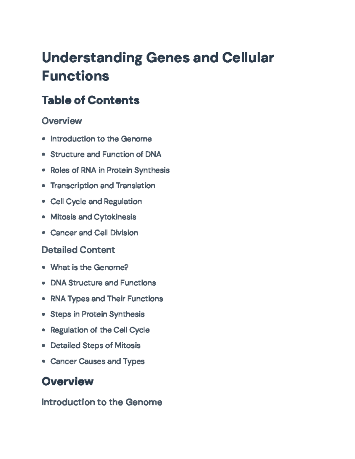 Genes, Cellular Functions & Cancer Overview (Bio 101) - Studocu