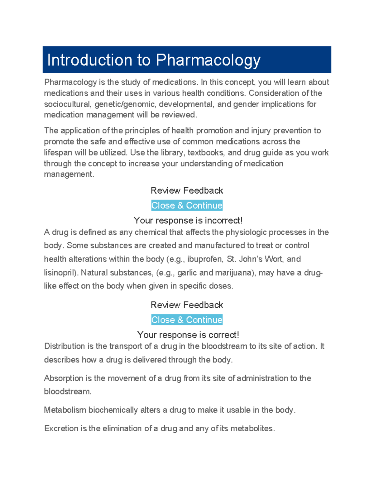 Pharmacology Intro: Week 1 Edapt Overview & Concepts - Studocu