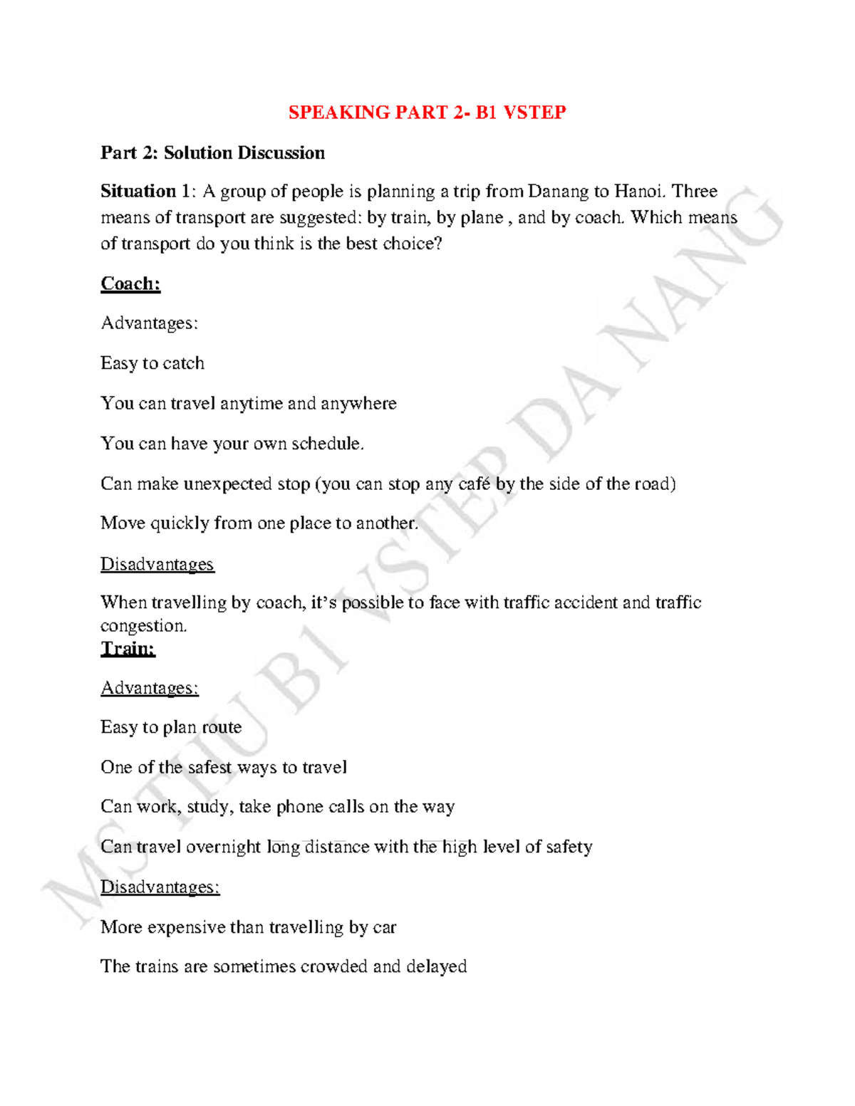 Đề Speaking Part 2 - B1 VSTEP Practice Scenarios DUE 2022 - Studocu
