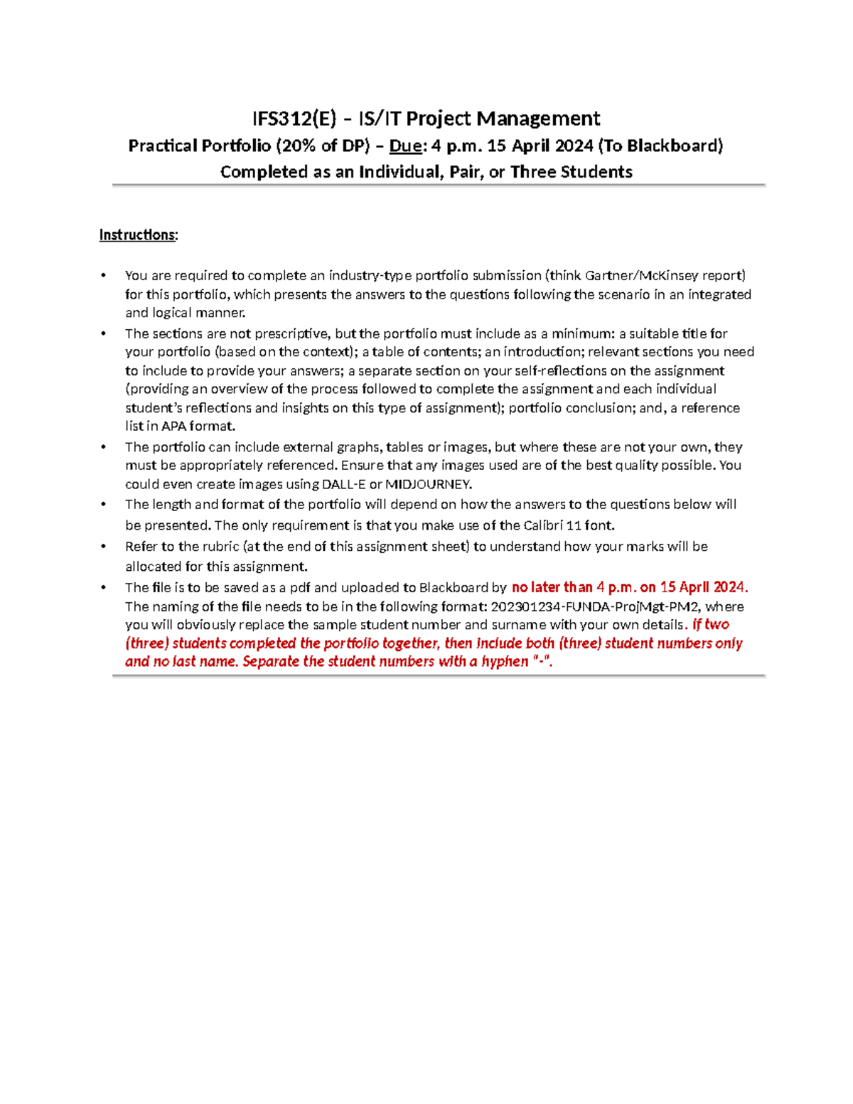 IFS312(E) - IS/IT Project Management Practical Portfolio Guidelines ...