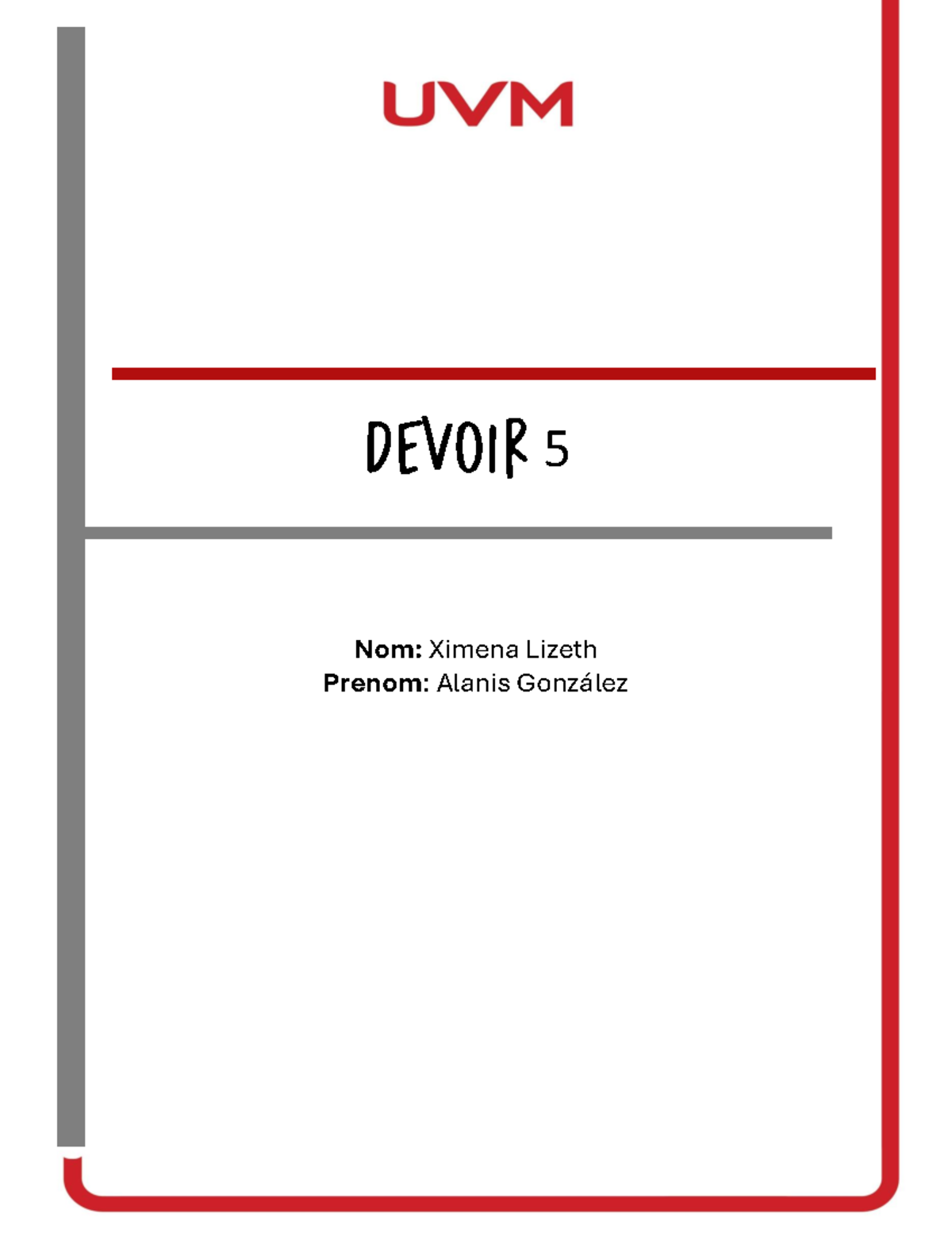 Devoir #5 - Notes d'Étude de Ximena Lizeth Alanis González - Studocu