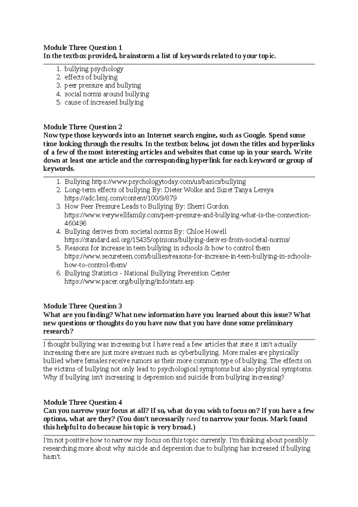 SCS 200 Module Three Short Response on Bullying Research Insights - Studocu