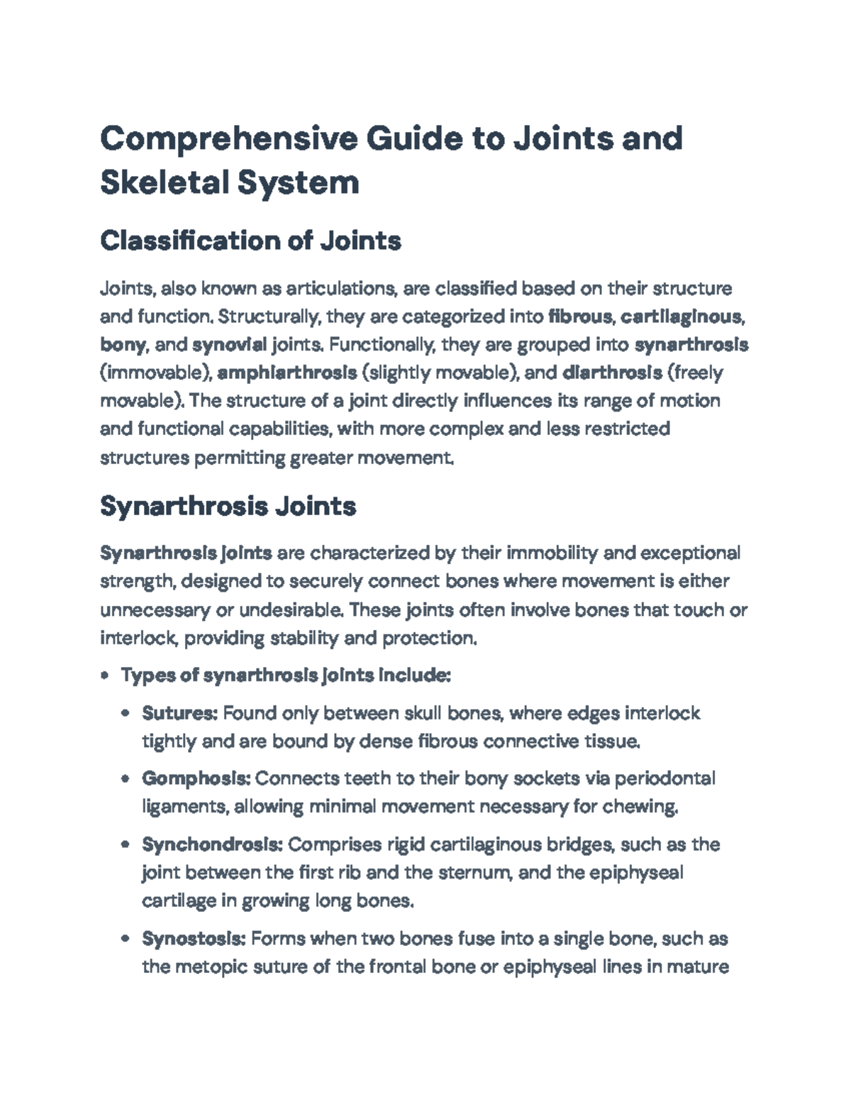 Comprehensive Guide to Joints & Skeletal System (BIO 101) - Studocu