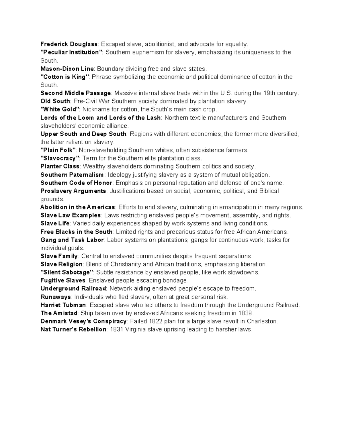 Chapter 11 Vocab - Apush Give Me Liberty - Frederick Douglass: Escaped ...