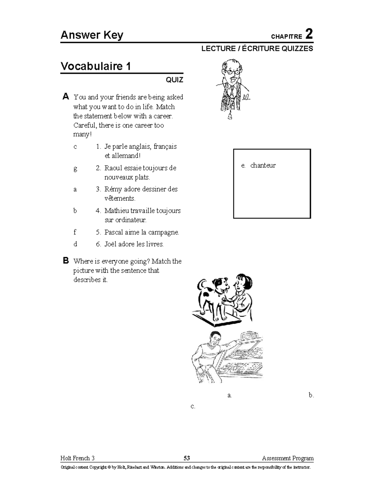 Holt French 3 CHAPITRE 2 Lecture/Ecriture Quiz Answer Key - Studocu