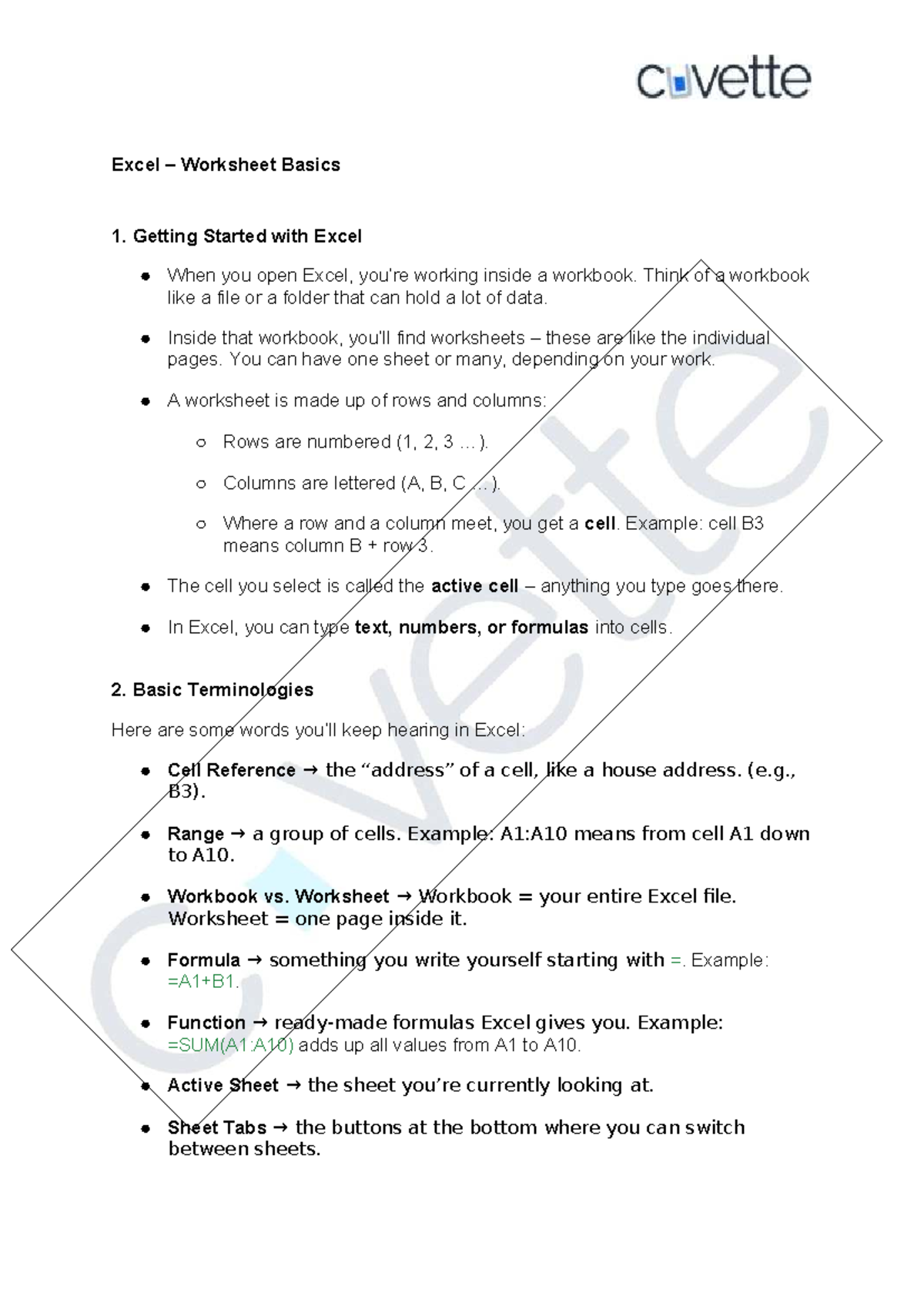 Excel Basics: Getting Started with Worksheets and Functions - CSD101 - Studocu