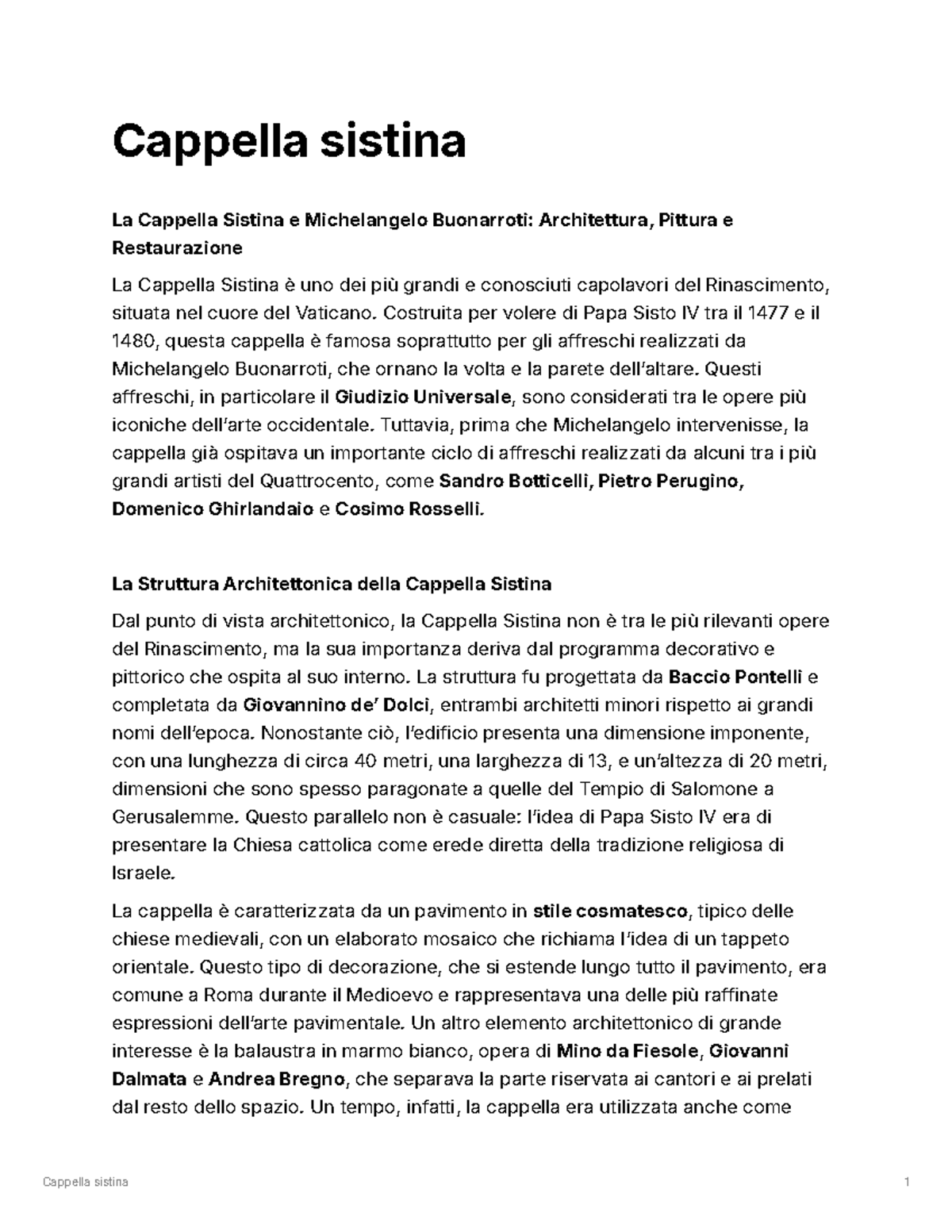 Cappella Sistina: Michelangelo e il Giudizio Universale - Studocu