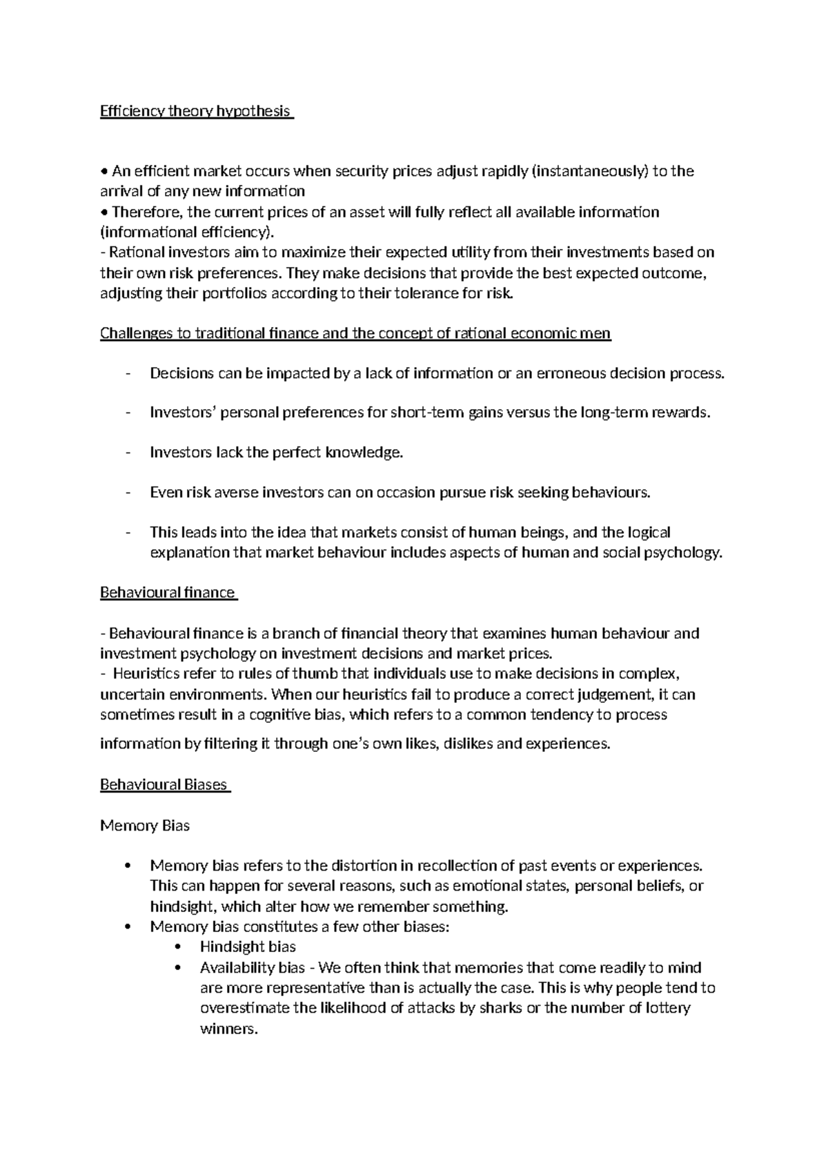 Behavioral Finance (FIN 101) - Detailed Notes on Investor Psychology ...
