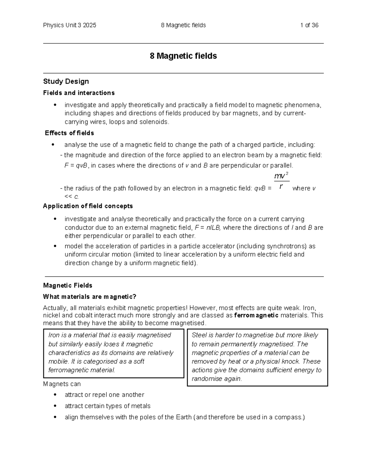 Physics Unit 3 2025: Magnetic Fields Study Notes - Studocu