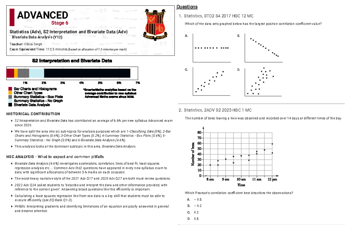 Bivariate Data Analysis Review for Statistics 2ADV S2 - Studocu