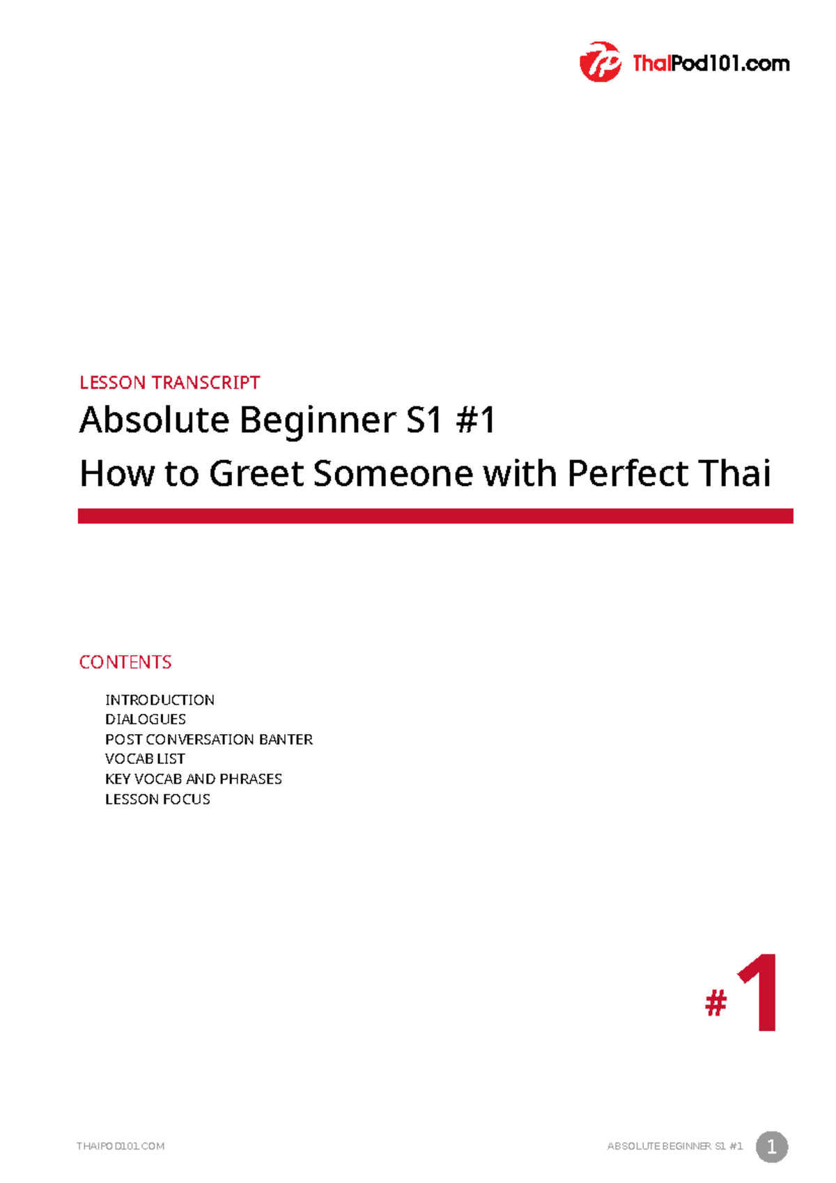 ABS S1 L1: How to Greet Someone in Thai - Lesson Transcript - Studocu