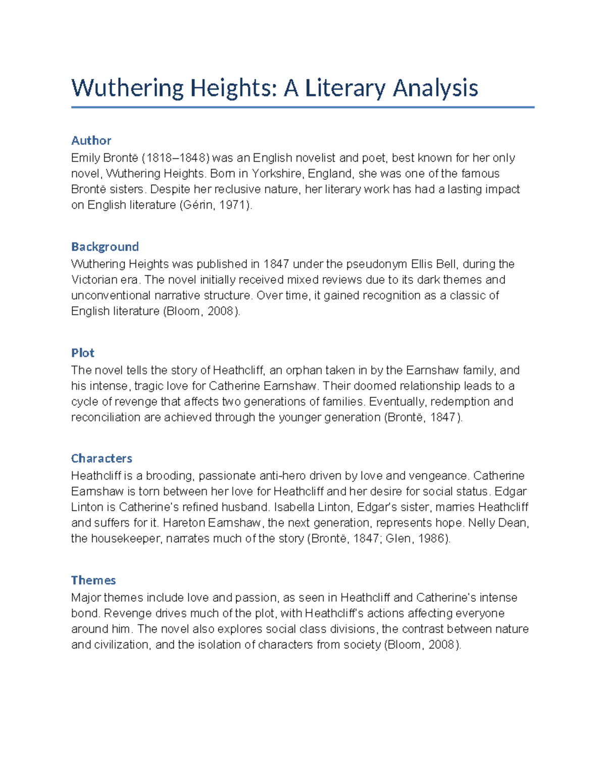Wuthering Heights: A Comprehensive Literary Analysis - Studocu