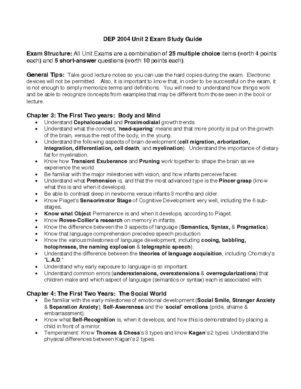 DEP 2004 Unit 2 Exam Study Guide - Studocu