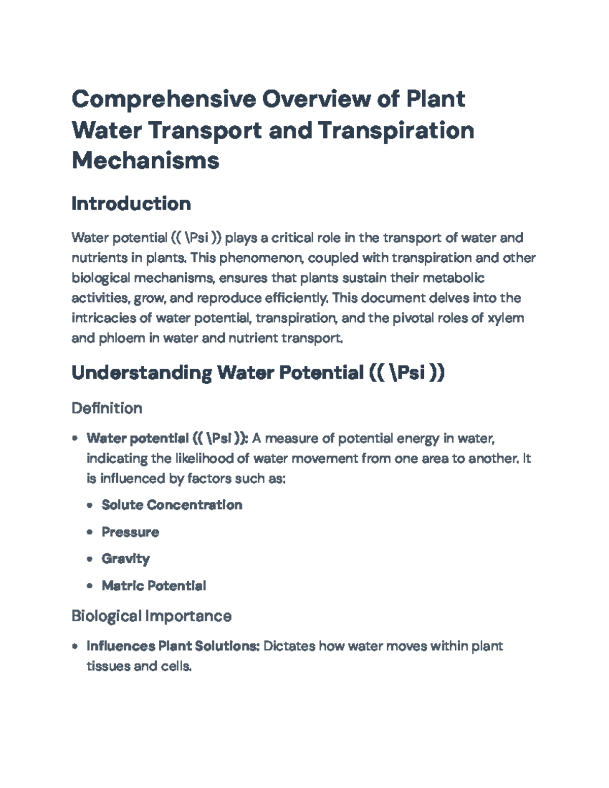 Comprehensive Overview of Water Transport and Transpiration in Plants ...