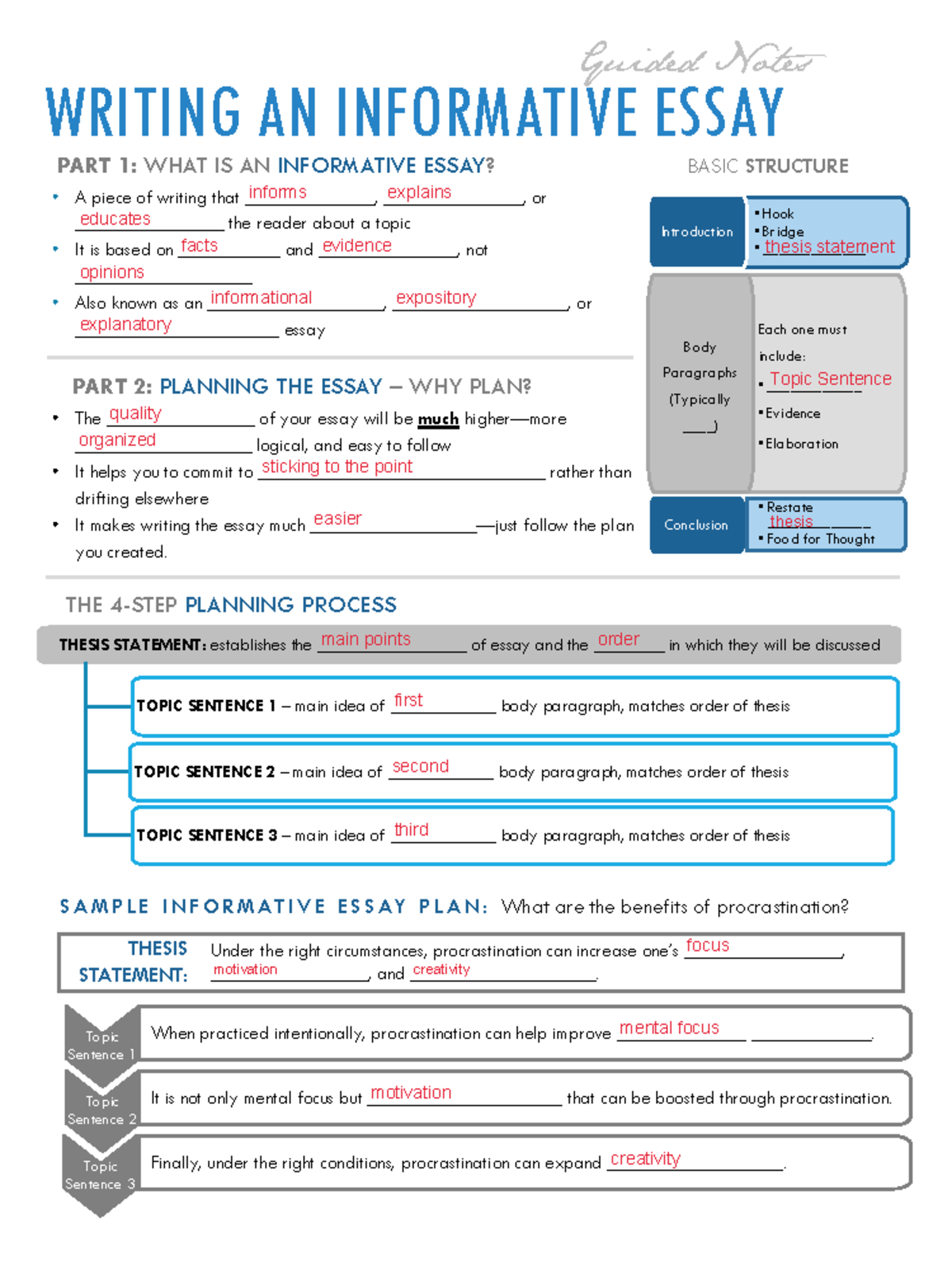 1b Informative Writing Guided Notes Answer Key - WRITING AN INFORMATIVE ...