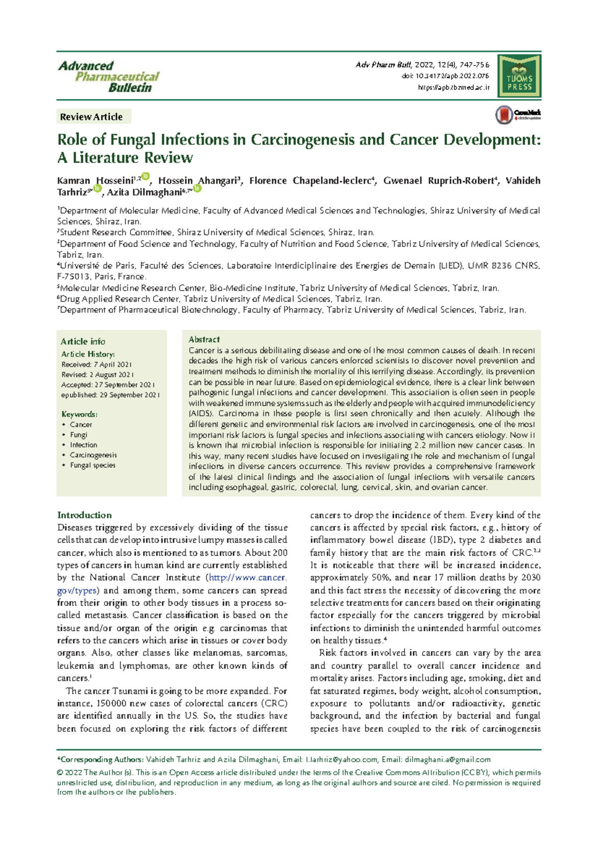 Role of Fungal Infections in Carcinogenesis: A Review (APB 12) - Studocu