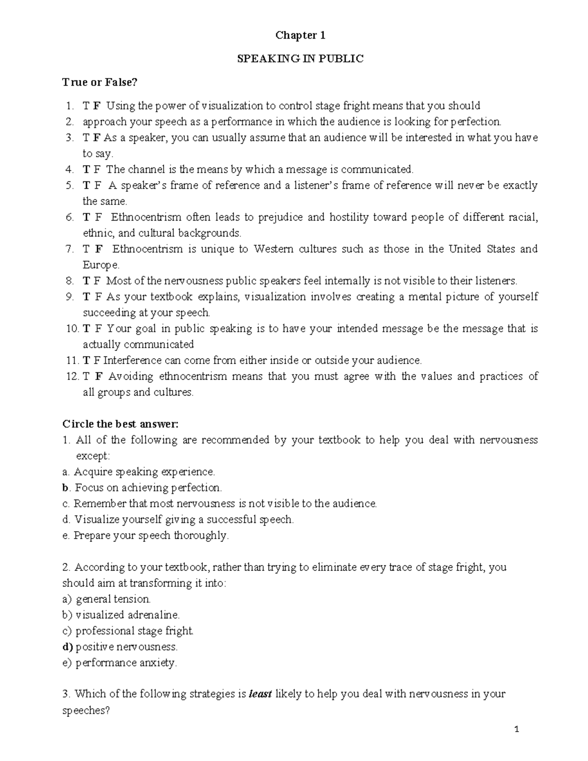 Chapter 1: Public Speaking Insights - True or False Quiz - Studocu