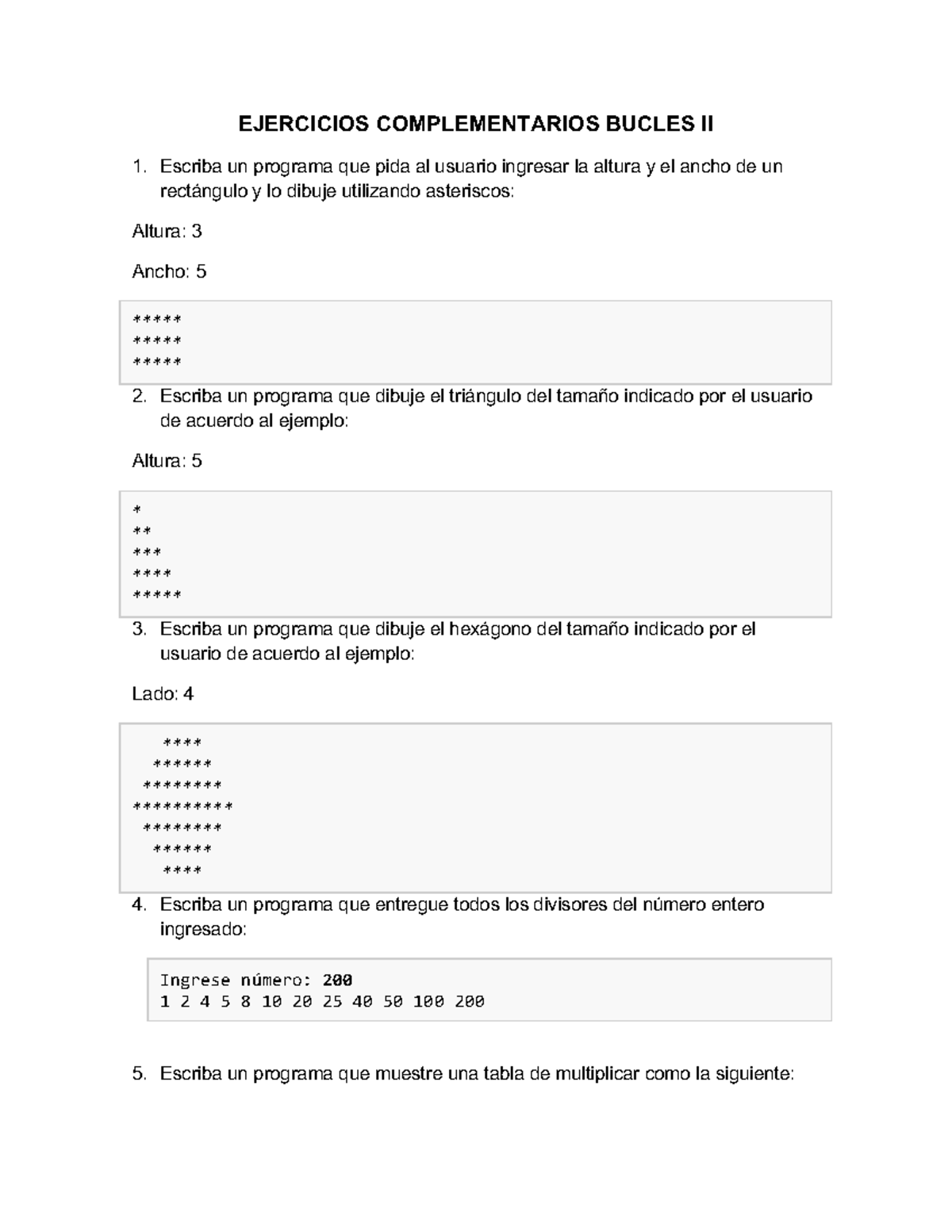 Ejercicios Complementarios: Bucles II - Programación y Ejercicios - Studocu