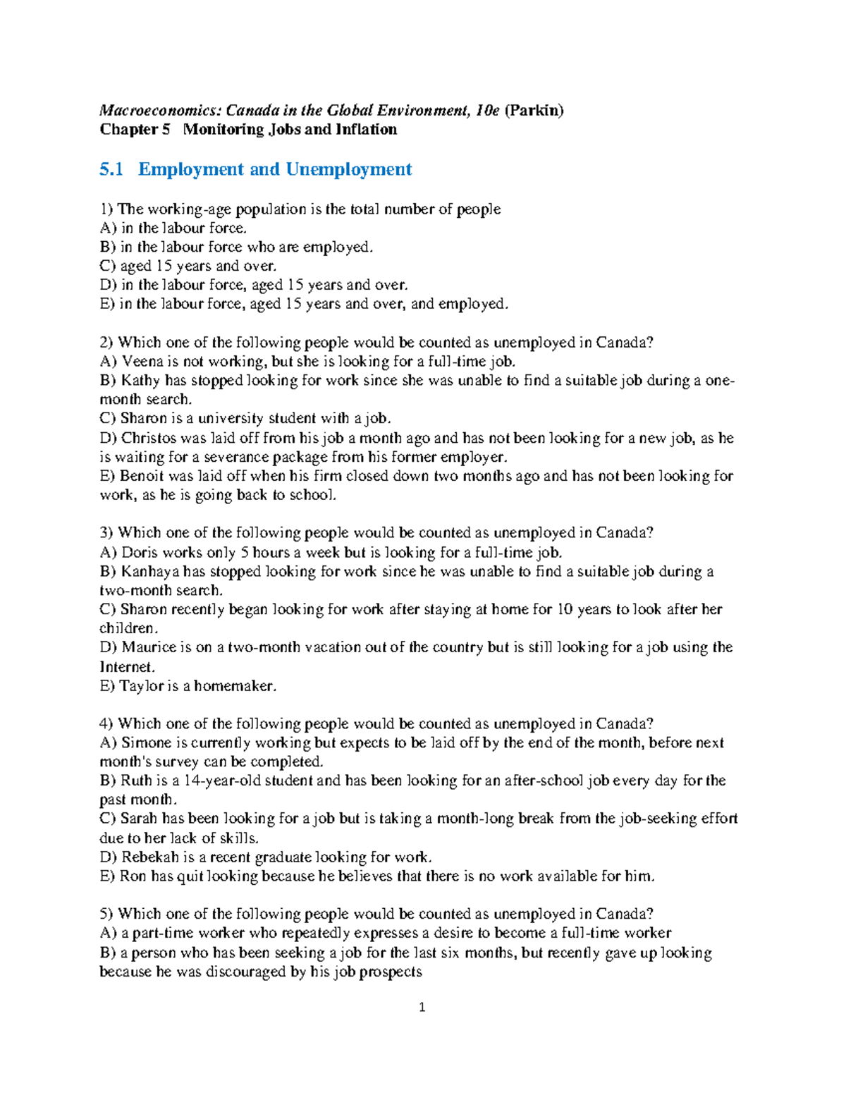 Macroeconomics 10e (Parkin) Chapter 5: Jobs & Inflation Sample ...