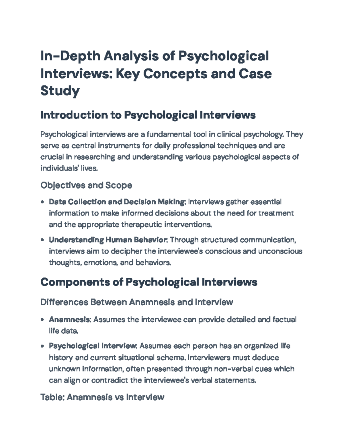 Psychological Interviews in Clinical Settings: Case Study of Lucía ...