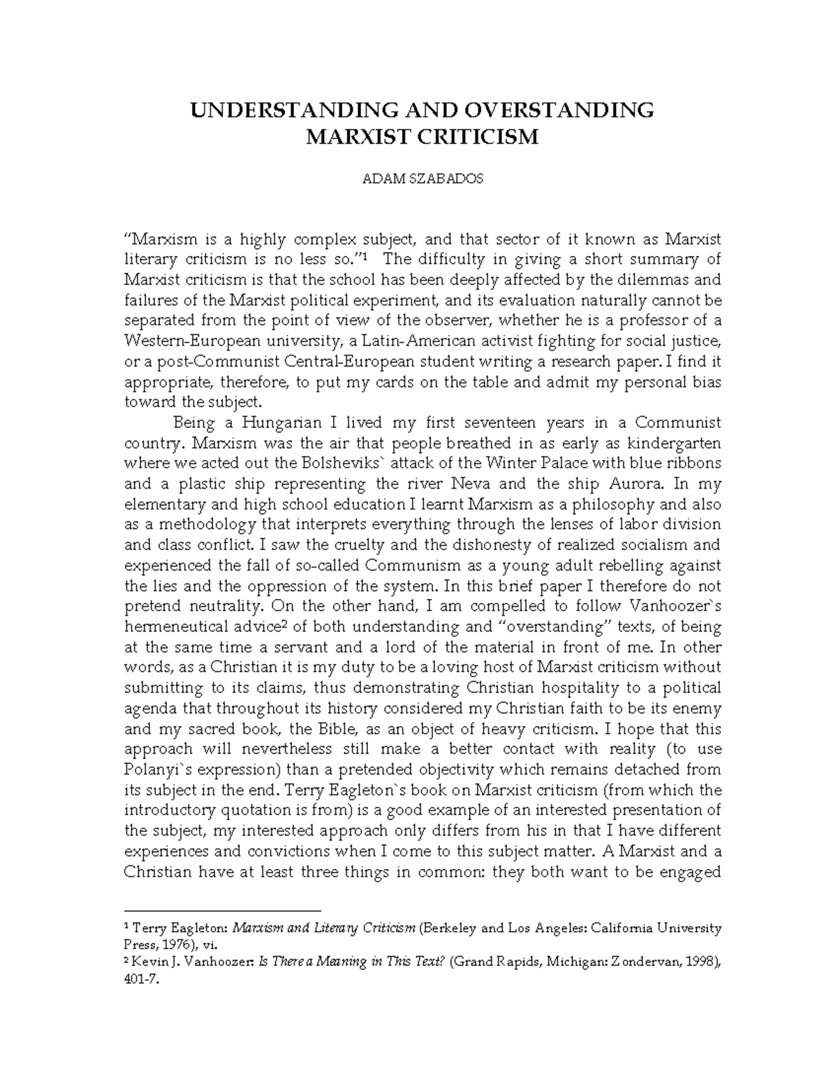 Understanding AND Overstanding Marxist Criticism - UNDERSTANDING AND ...
