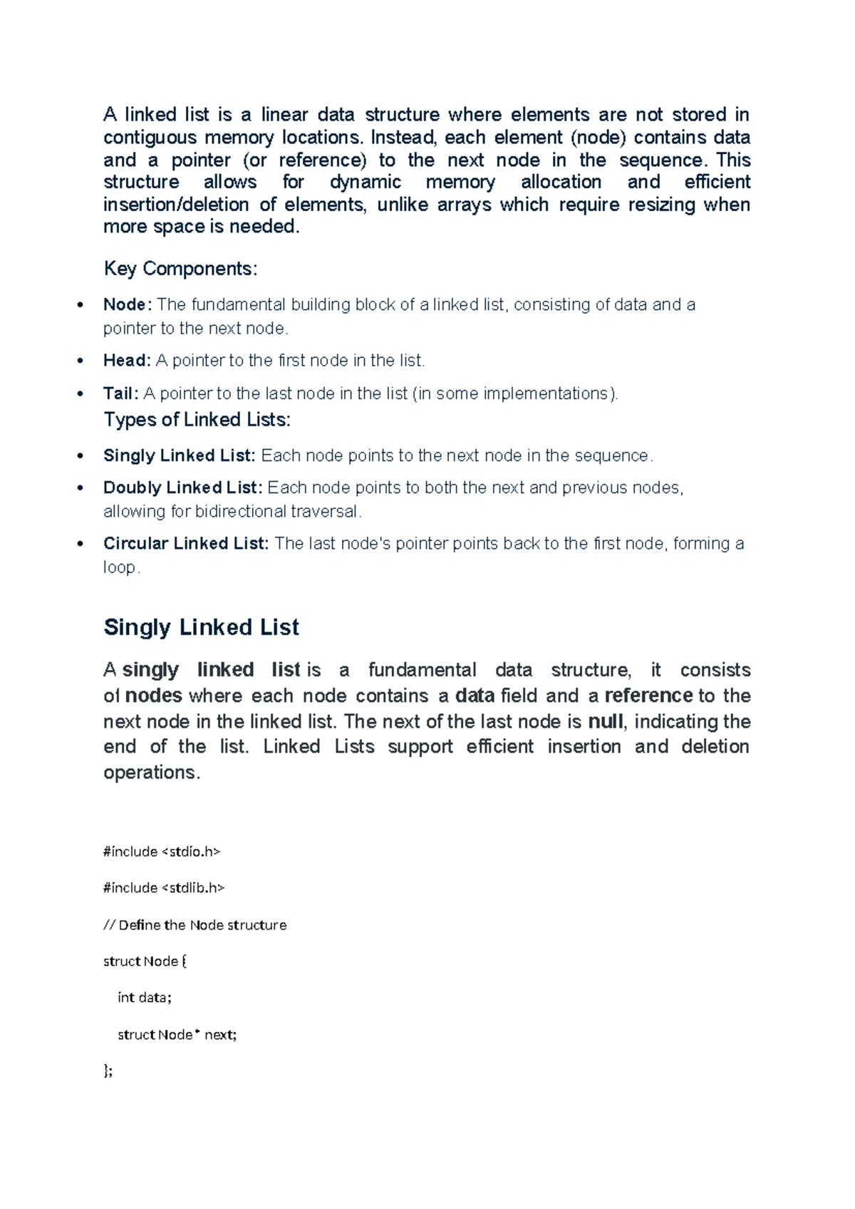 CS101: Linked List Data Structure Overview and Operations - Studocu