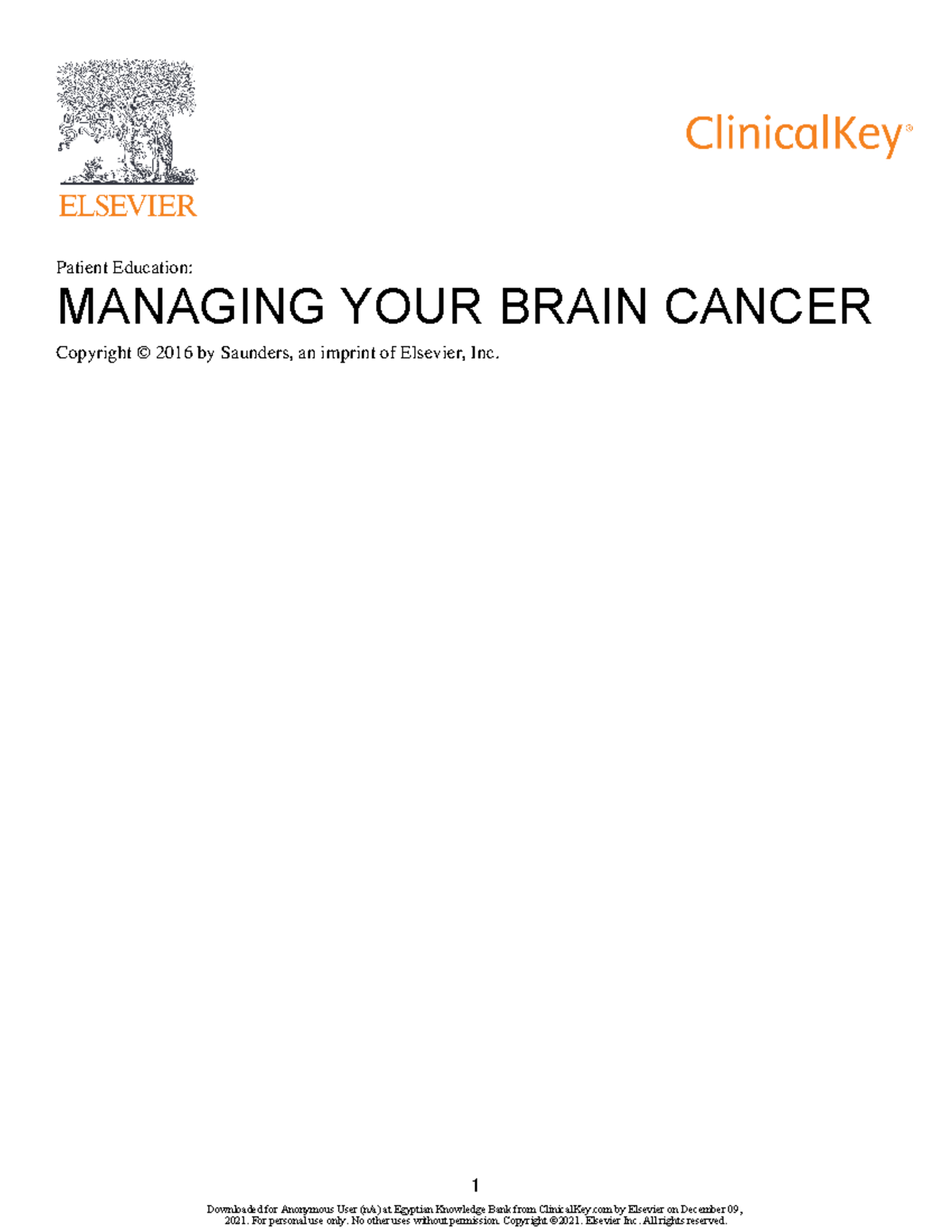 Managing YOUR Brain Cancer - Patient Education: MANAGING YOUR BRAIN ...