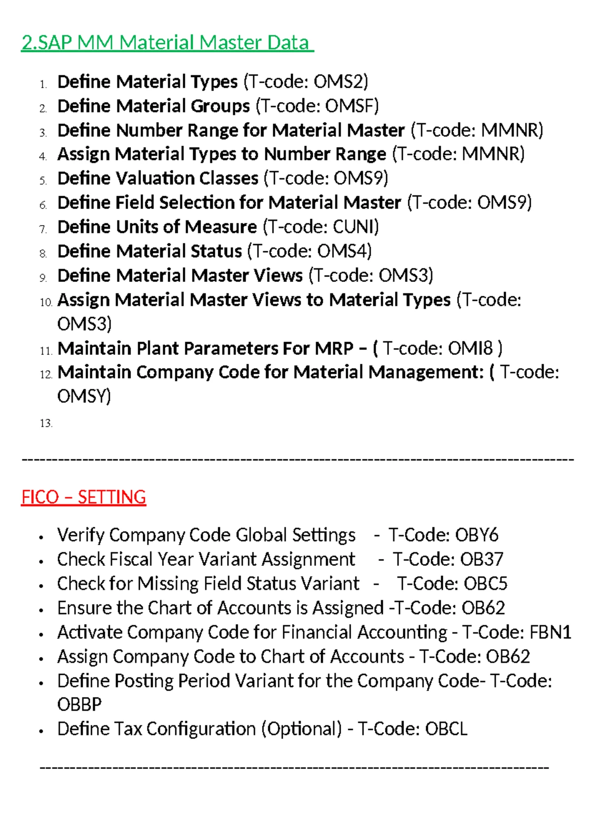 SPRO Path: Material Master Configuration Guide (OMS2, OMSF, MMNR, OMSK, OMS9) - Studocu