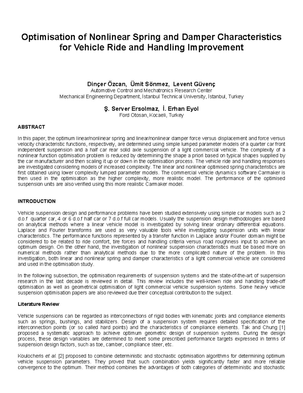 Optimisation of Nonlinear Spring and Damper for Vehicle Dynamics (ME ...
