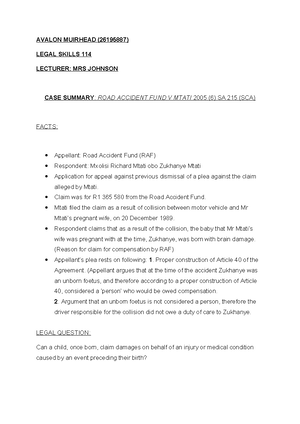 Law of Persons notes - Study Unit 1: Introduction to the Law of Persons ...