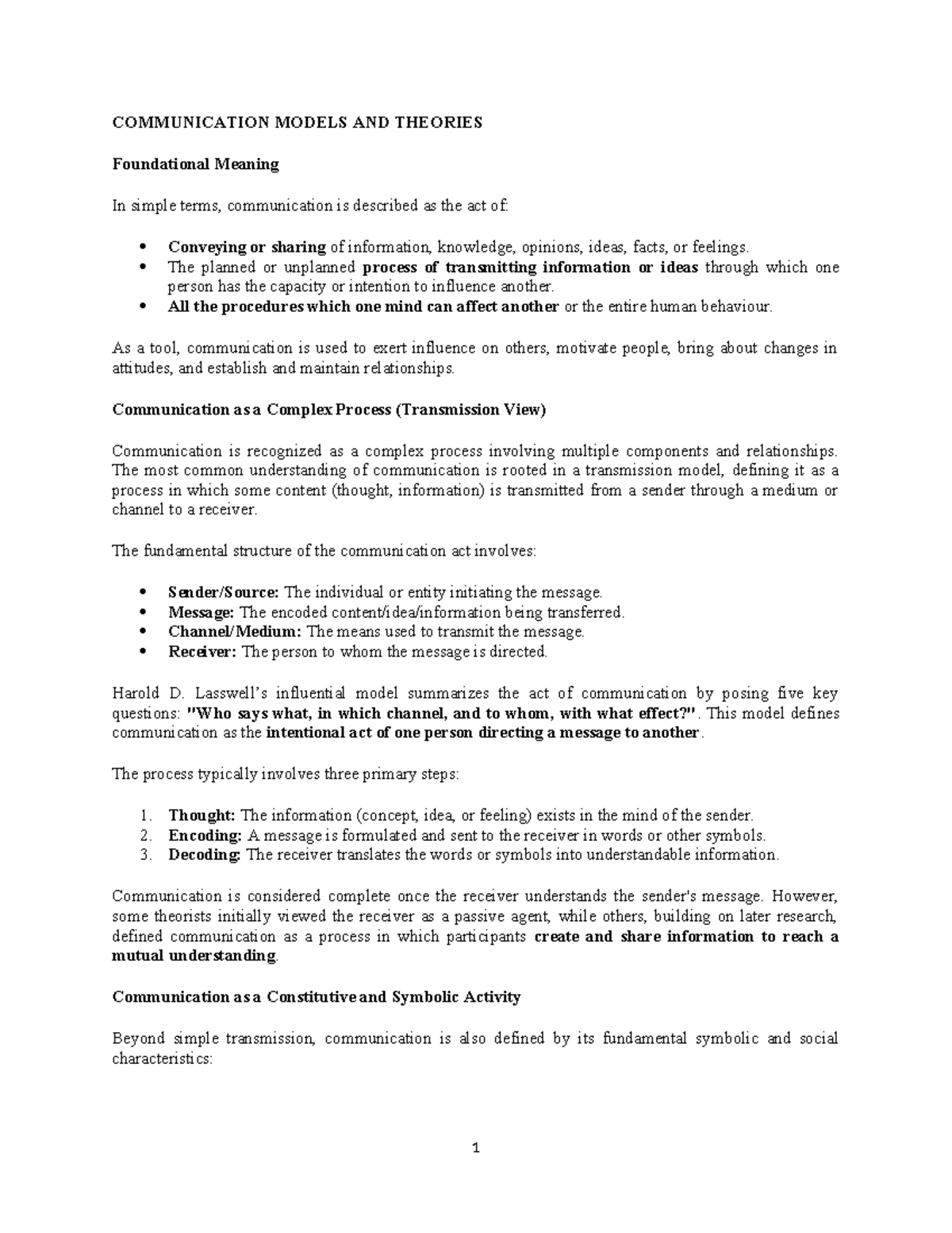 COMM 101: Communication Models and Theories Overview and Applications ...