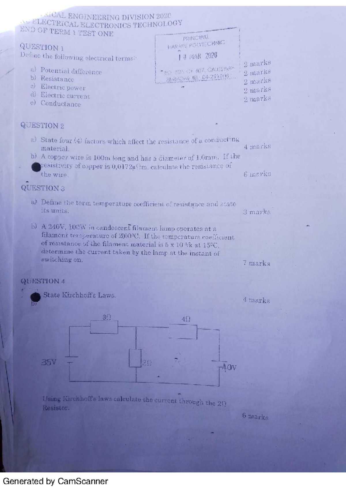 2020 EET End of Term 1 Test - Electrical Power Engineering - Studocu