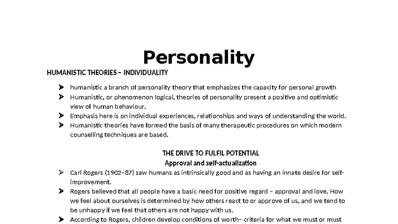 Humanistic and Biological Theories of Personality: A Comprehensive ...