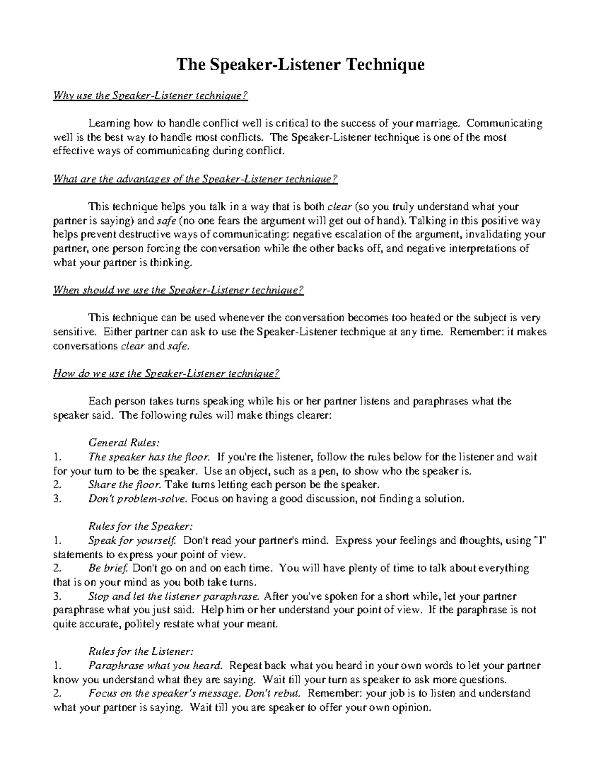 Speaker-Listener Communication Technique: Understanding & Examples ...