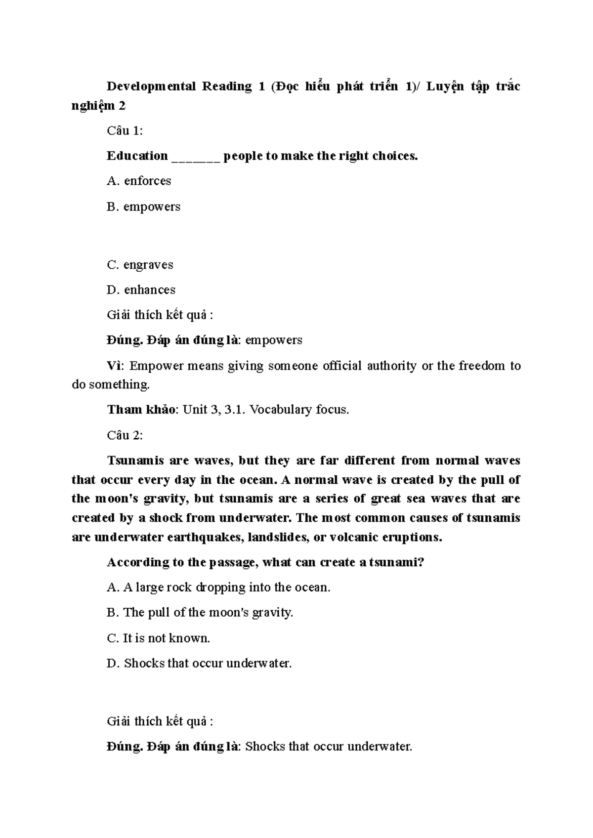 LTTN2 Developmental Reading 1: Vocabulary and Comprehension Exercises ...