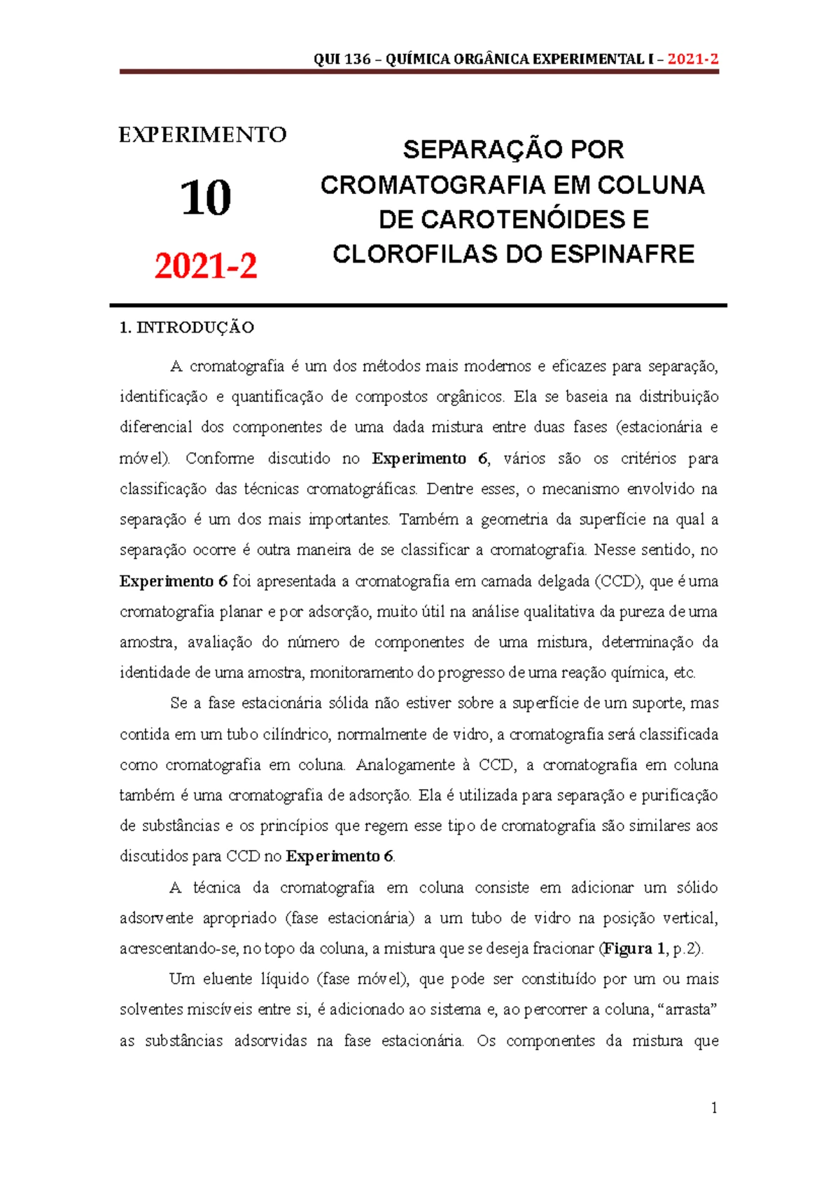 Experimento 10 - Cromatografia EM Coluna - Fundamentos de Química ...