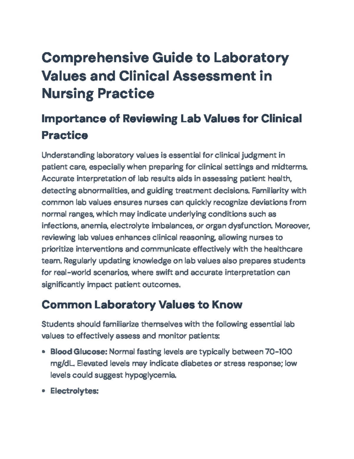 Comprehensive Nursing Guide: Lab Values & Clinical Assessment for ...