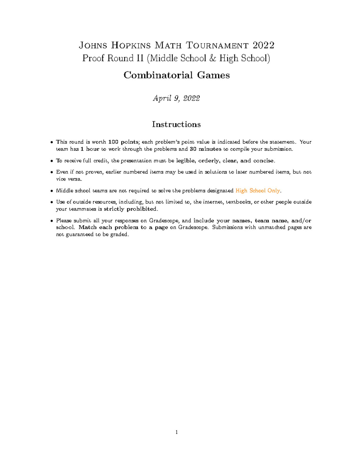 JHMT 2022 Combinatorial Games Proof Round II Instructions and Guide ...