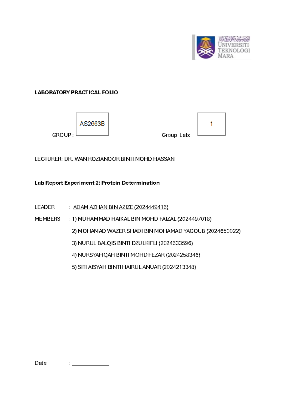 example of Main page for experiment - Microbiology - LABORATORY ...