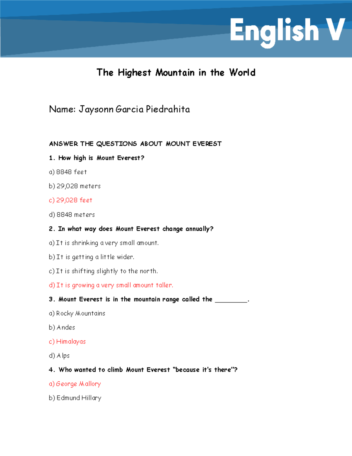Homework 2 Materials 2 Mount Everest - The Highest Mountain in the ...