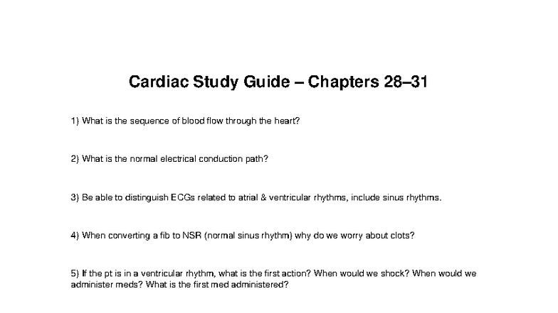 Cardiac Study Guide: Key Concepts & Notes for Exam Prep - Studocu