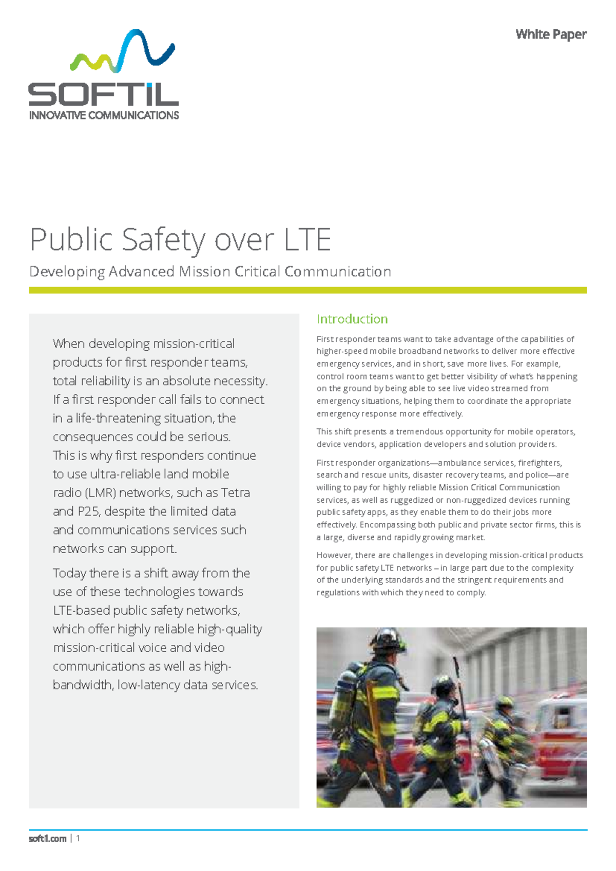 Public Safety over LTE: Advancing Mission Critical Communication WP ...