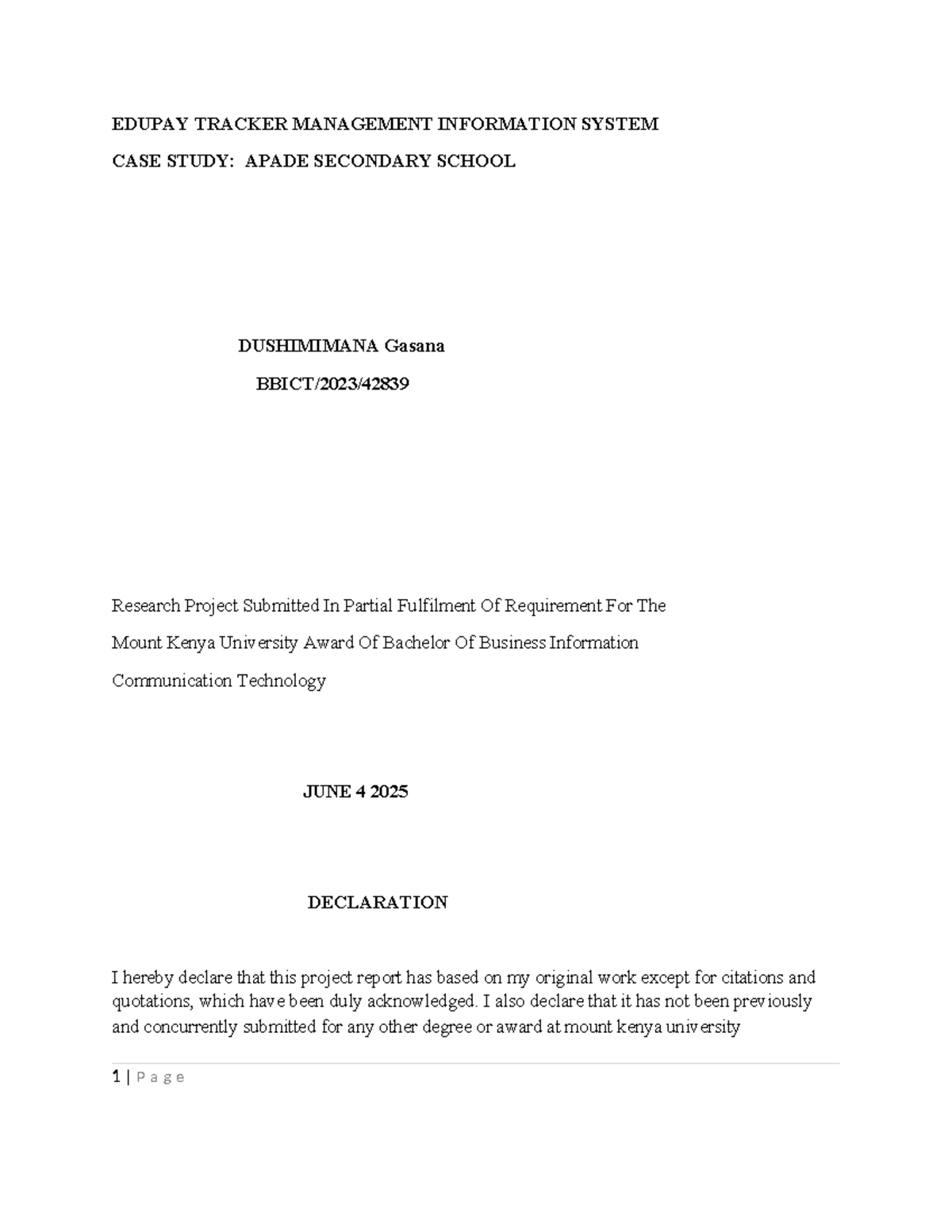 EDUPAY TRACKER MANAGEMENT INFORMATION SYSTEM CASE STUDY: APADESCHOOL ...