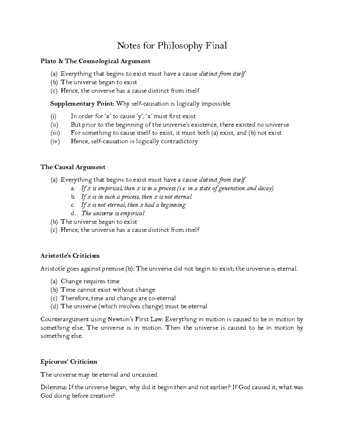 PHIL347 Final Exam Notes: The Cosmological Argument and Beyond - Studocu